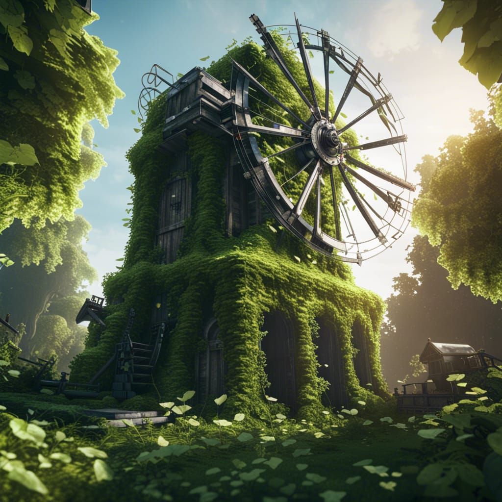 Overgrown Sci-Fi Windmill - AI Generated Artwork - NightCafe Creator