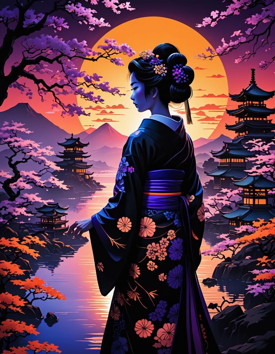 Neon light geisha - AI Generated Artwork - NightCafe Creator