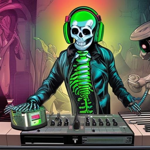 Funky Skeleton DJs - AI Generated Artwork - NightCafe Creator