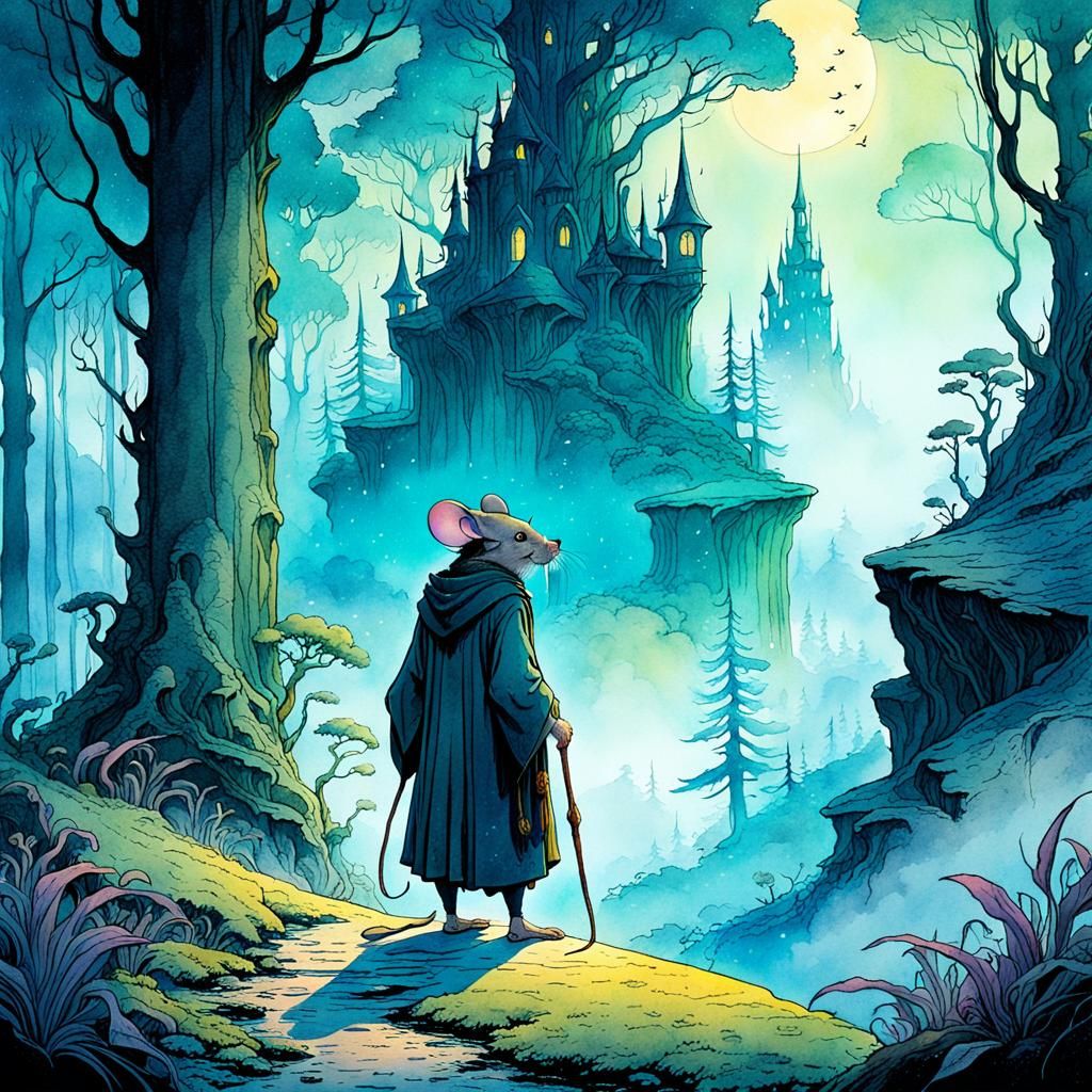 Surreal Landscape Reveals Young Wizard Mouse's Epi... - AI Art