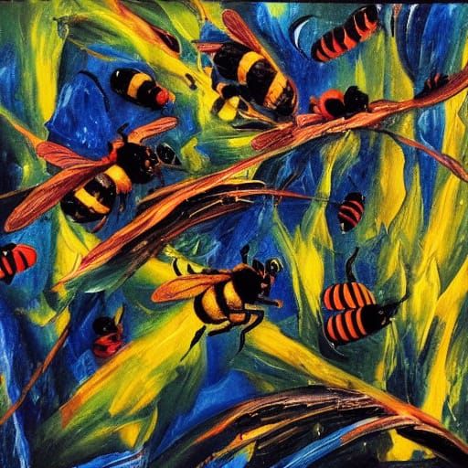 Dark Expressionist Vampire Bees in a Haunting Myst... - AI Art