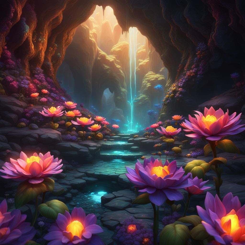 Jeweled glowing cave flowers - AI Generated Artwork - NightCafe Creator