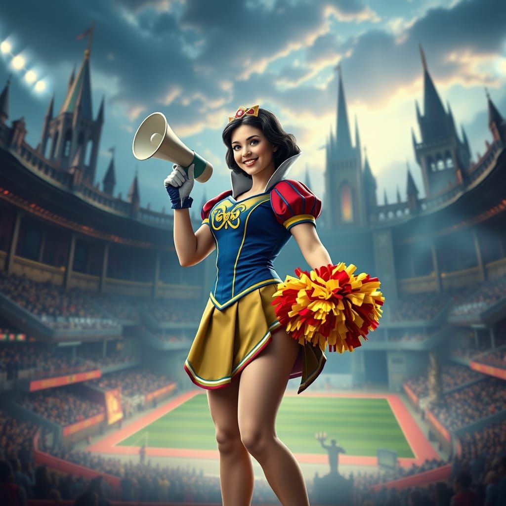 Cheer snow white 1 - Fairytale Cheerleader in Vibrant Stadiu...