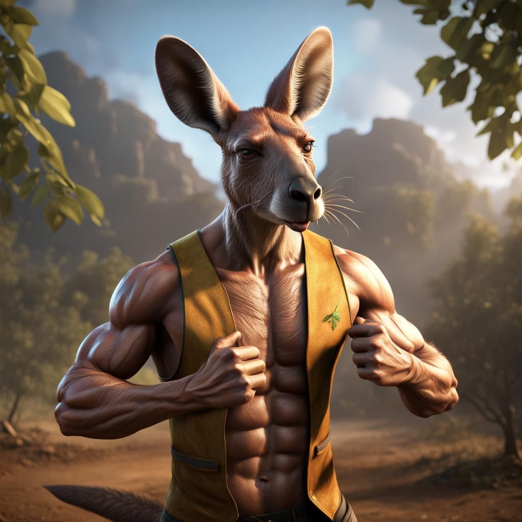 muscly kangaroo,wearing a singlet,ultra realistic,8k,hyper real,sharp ...