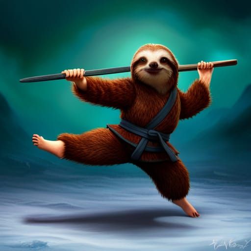 Fluffy cute samurai sloth doing a karate kick - AI Generated Artwork ...