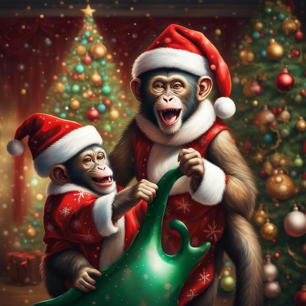 Monkeys celebrating Christmas - AI Generated Artwork - NightCafe Creator