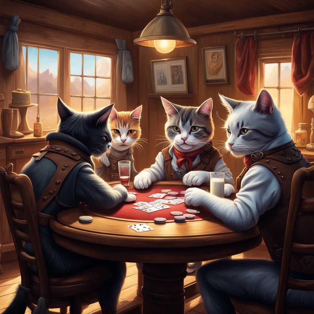 Cowboy cats playing poker in a saloon - AI Generated Artwork ...