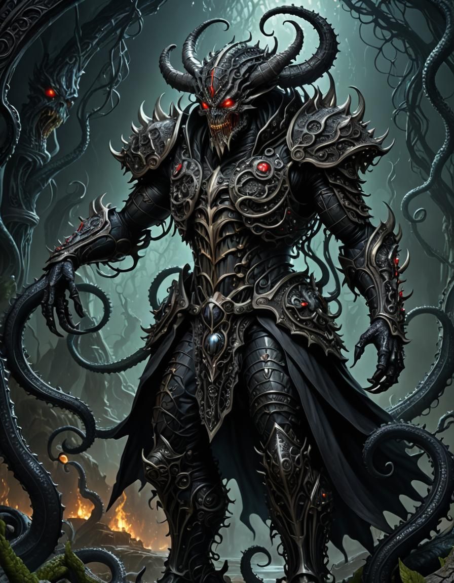 Obsidian tentacle demon knight, STYLE: surrealism - AI Generated ...