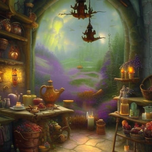 inside a witches kitchen, magic - AI Generated Artwork - NightCafe Creator