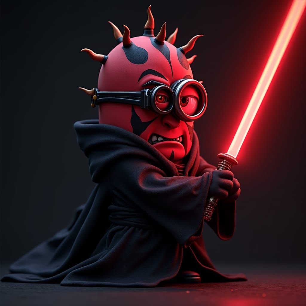 A minion from despicable me, red skin, Darth Maul like spikes on head ...
