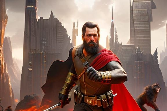 young human running away from a horde of apes in pursuit :: Fast action ...