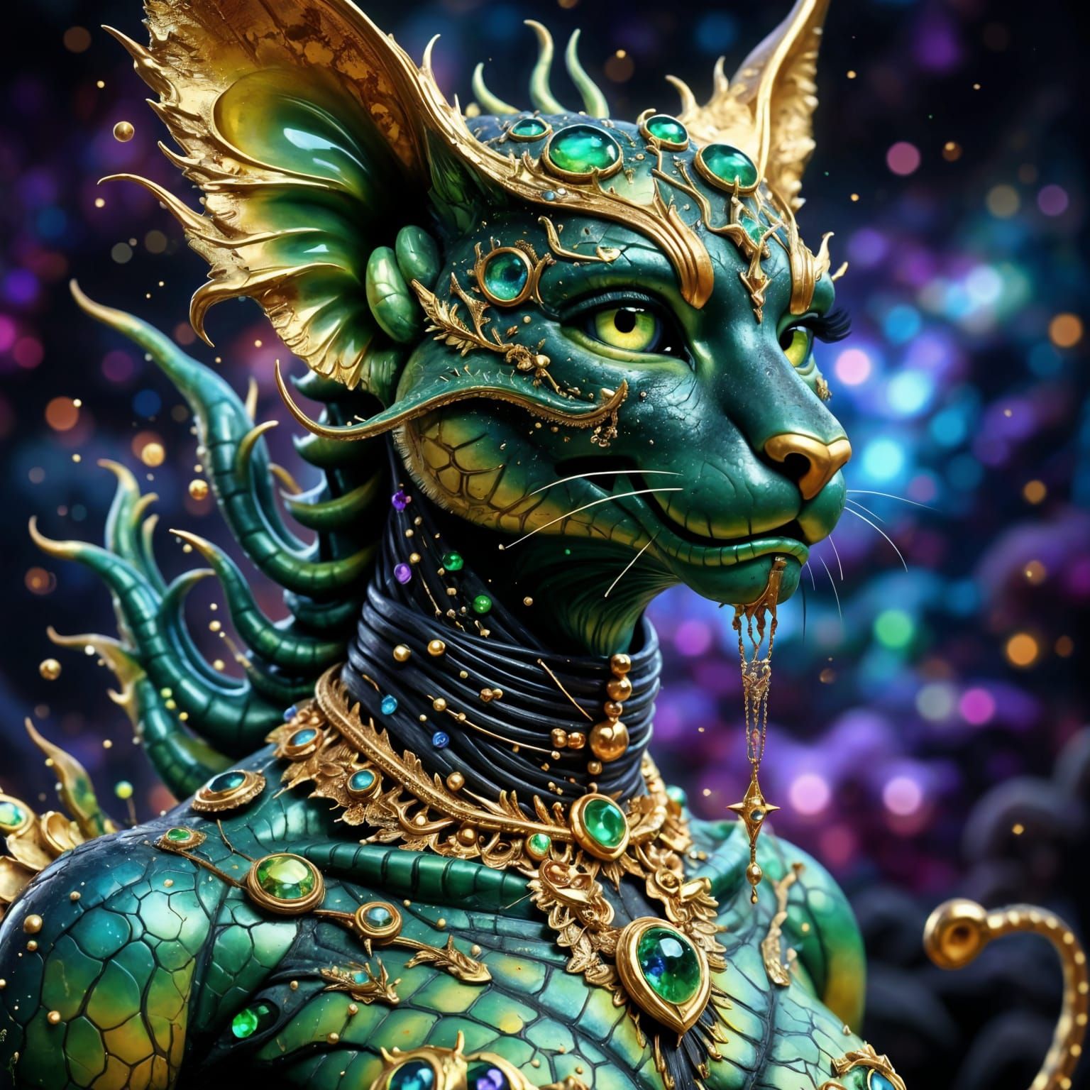Regal Alien Cat - Regal Alien Feline in Vibrant Hyperrealist...