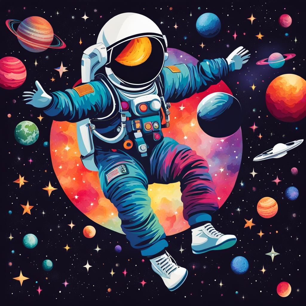 Spaceman floating, cosmic colourful starfield background - AI Generated ...