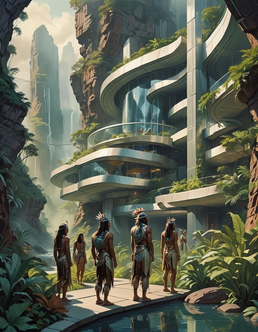 a futuristic Native American community, in a protective canyon