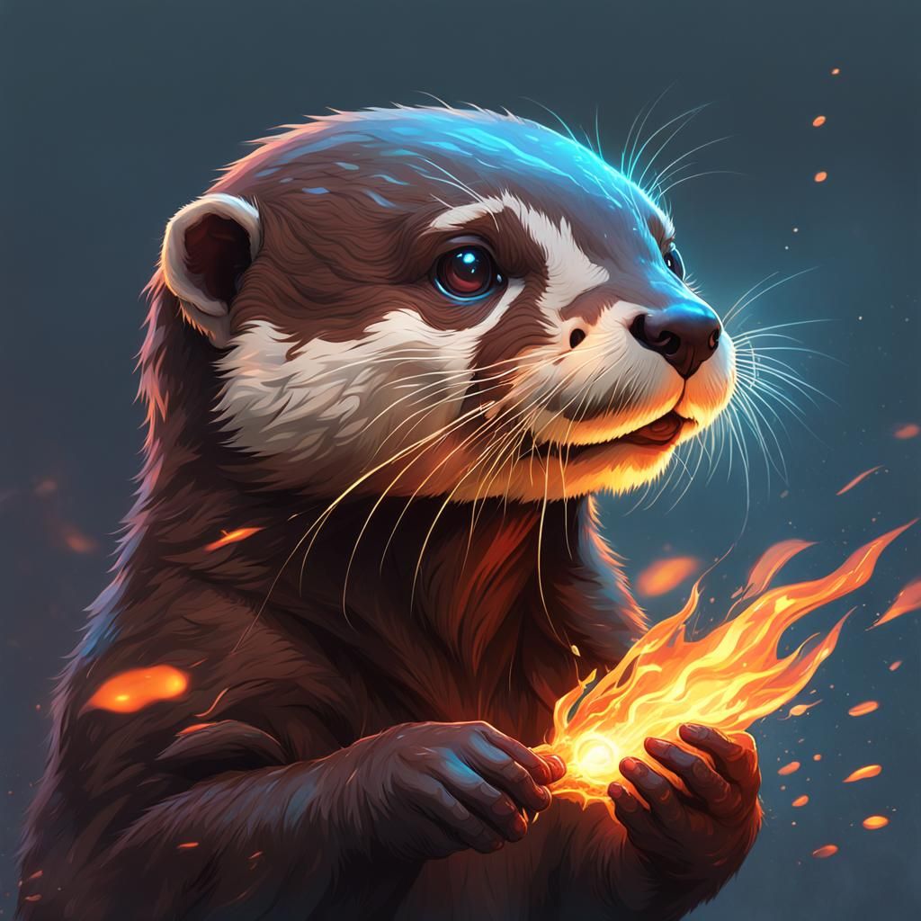 a baby otter playing with his fire power - AI Generated Artwork ...
