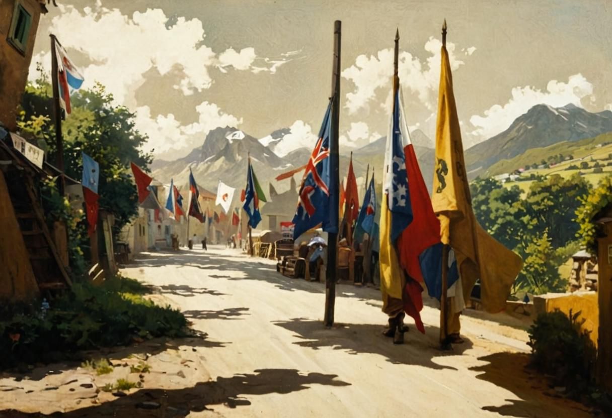 Walking through the streets lined with flags,🇱🇨🇲🇰🇳🇨🇹🇰🇵🇲🇱🇰 🇻🇮, landscape ...