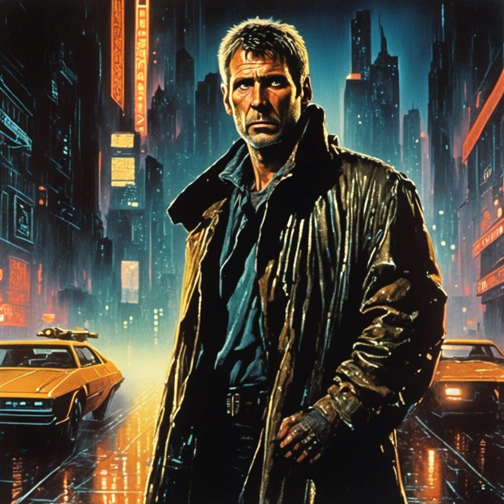 harrison ford as blade runner in cyberpunk street, cyberpunk, blade ...