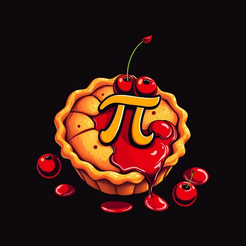 Vibrant Cherry Pie with Pi Symbol in Modern Whimsi... - AI Art