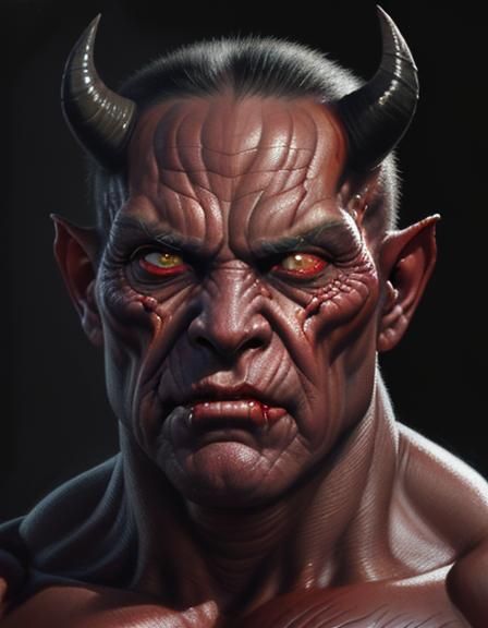 Monster man, beautiful face and eyes, demon skin,demon massive muscle ...