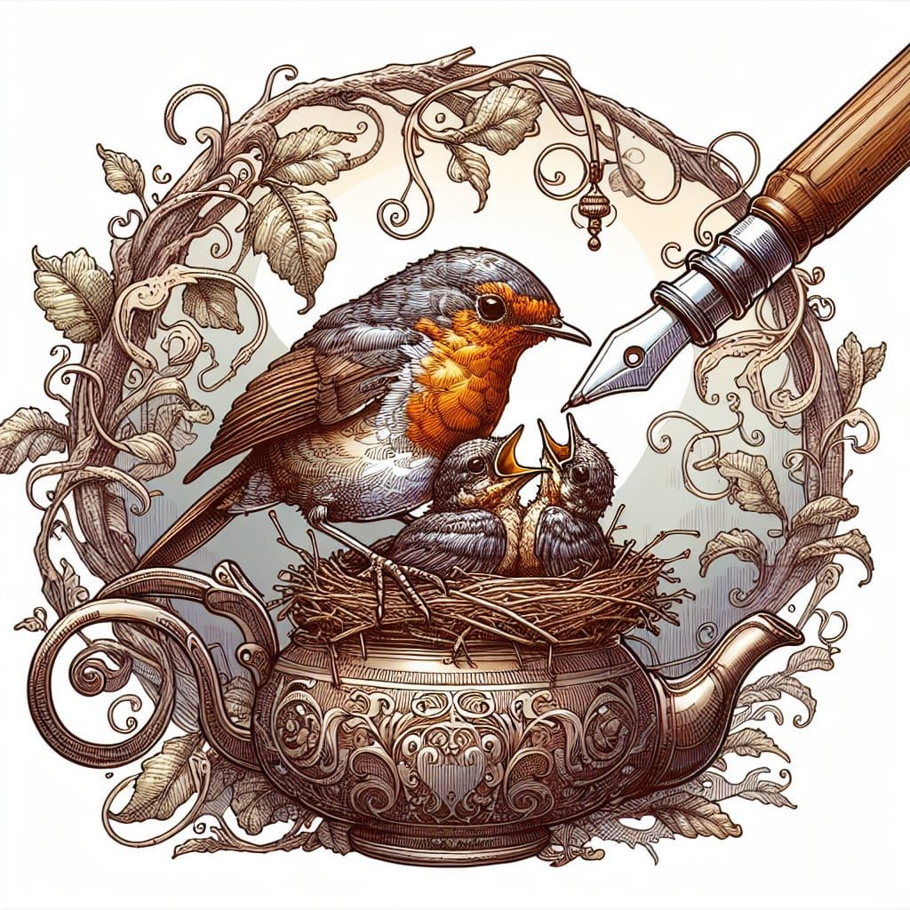 Surreal Robin Storybook Scene in Whimsical Filigre... - AI Art