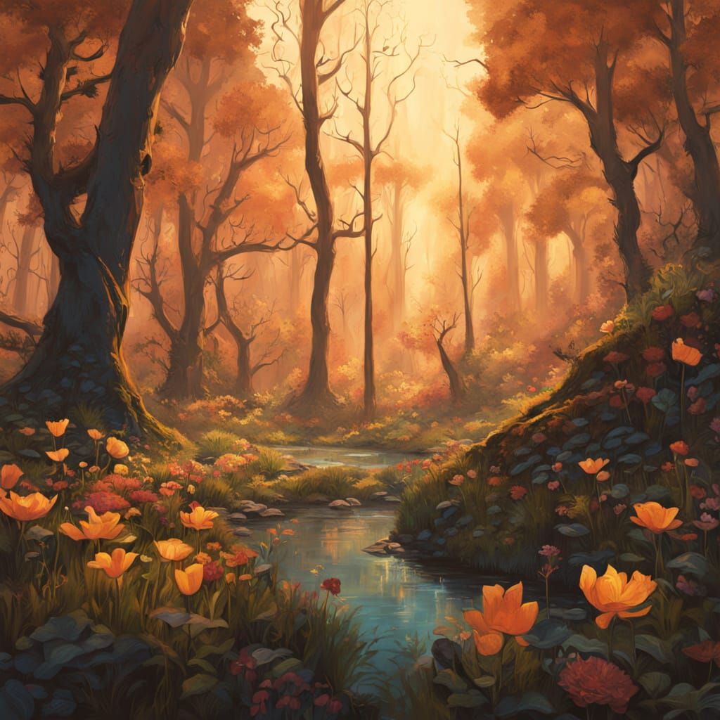 Fall Flowerland - Enchanted Amber Forest in Vibrant Colors