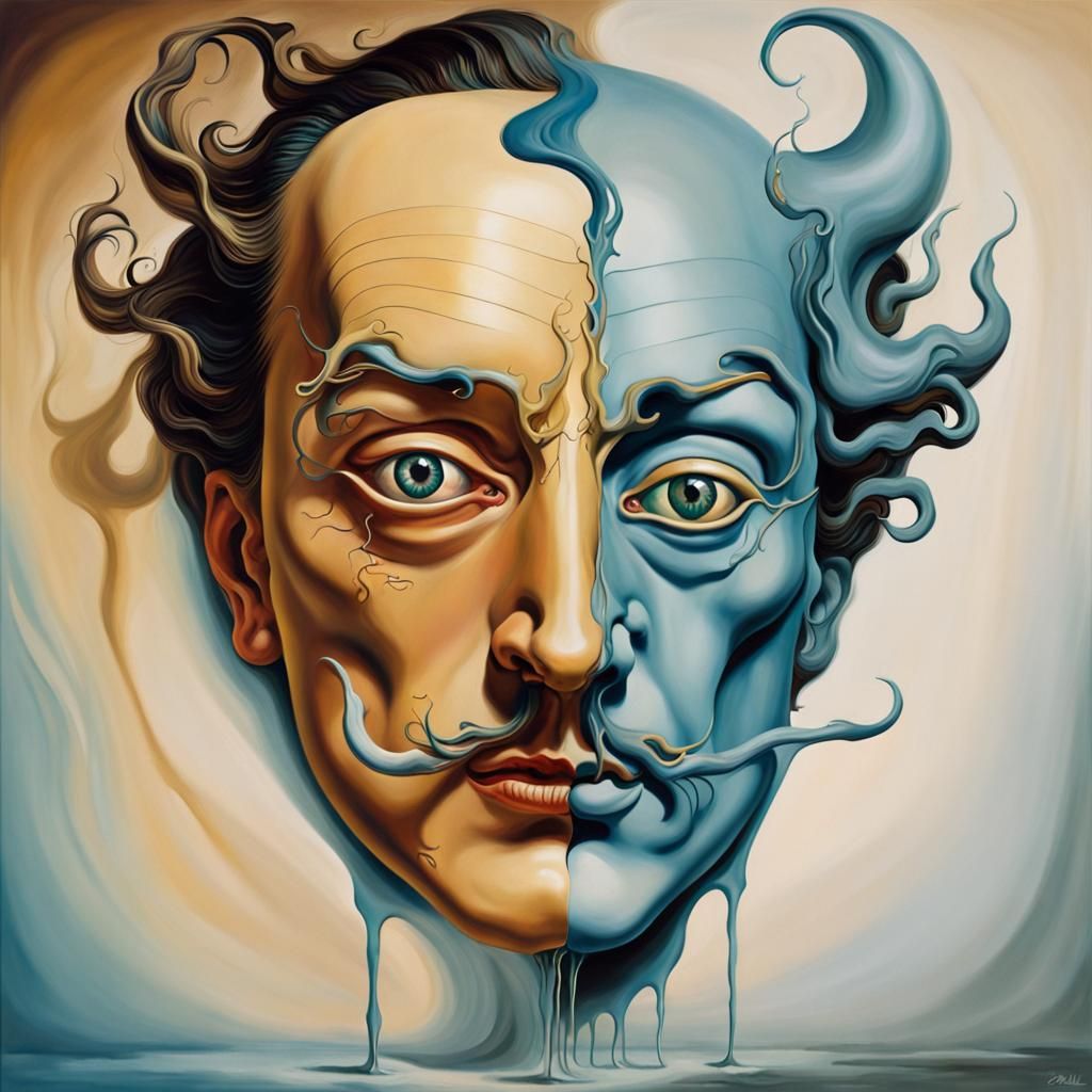2 faces of Salvador Dali, - AI Generated Artwork - NightCafe Creator