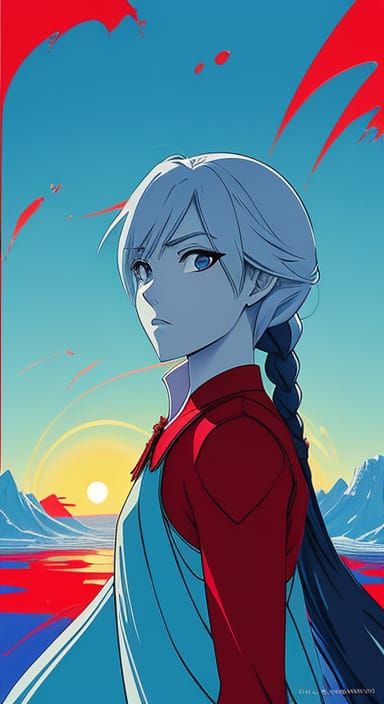 Cerulean and Red Anime Character in a Sunlit House - AI Art