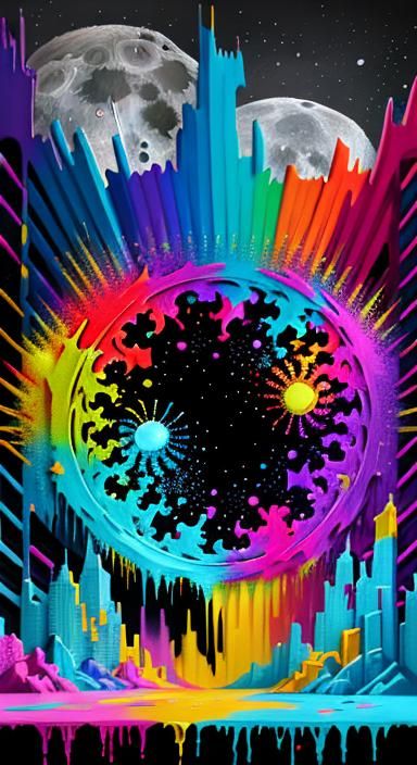 City on the moon graffiti art, splash art, street art, spray paint, oil ...