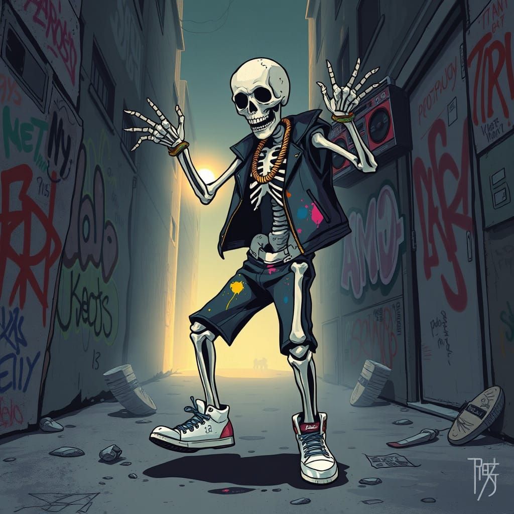 skeleton break dancing - Breakdancing Skeleton in Urban Spl...