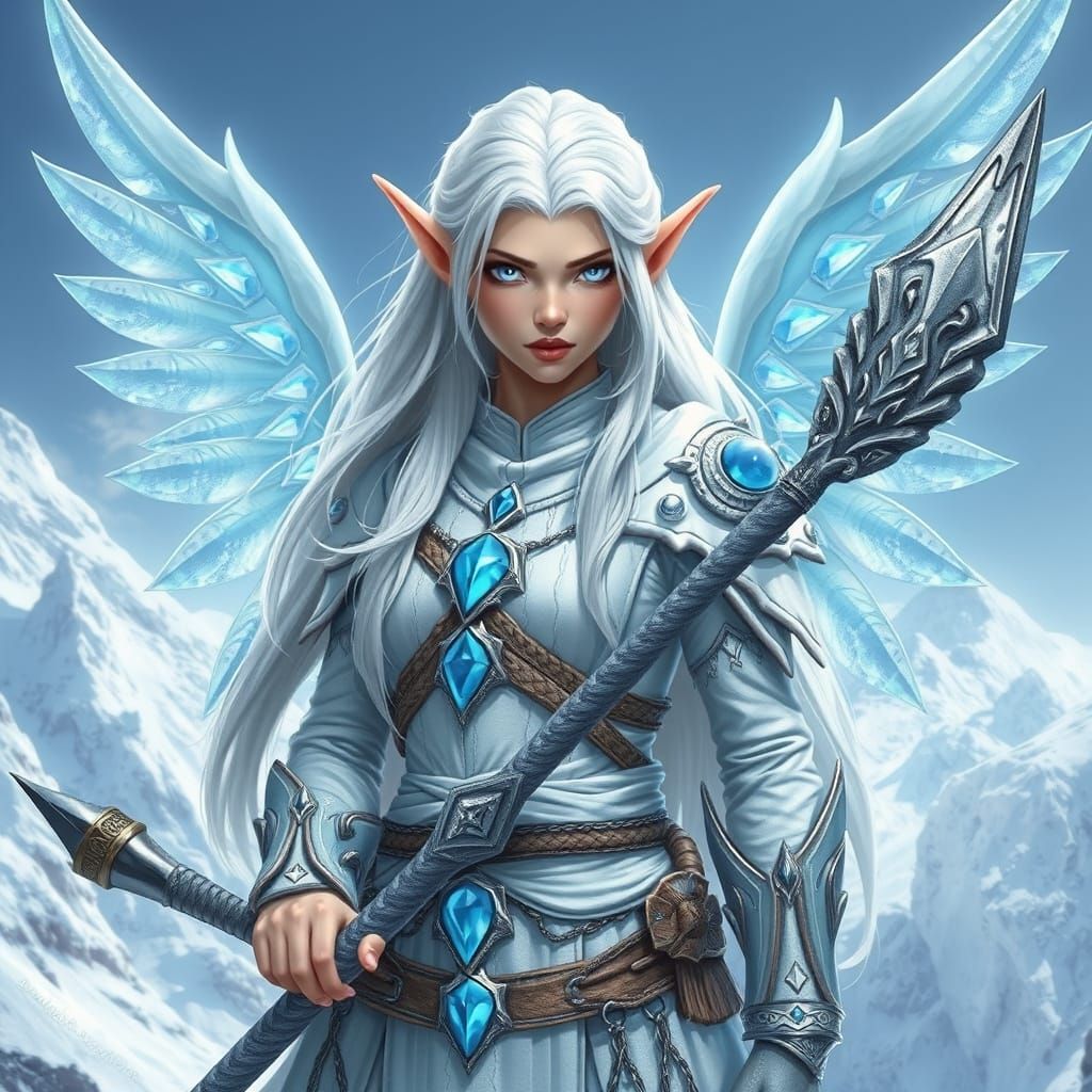 Zelda the ice elf - Icy Elf Warrior on Snowy Mountain