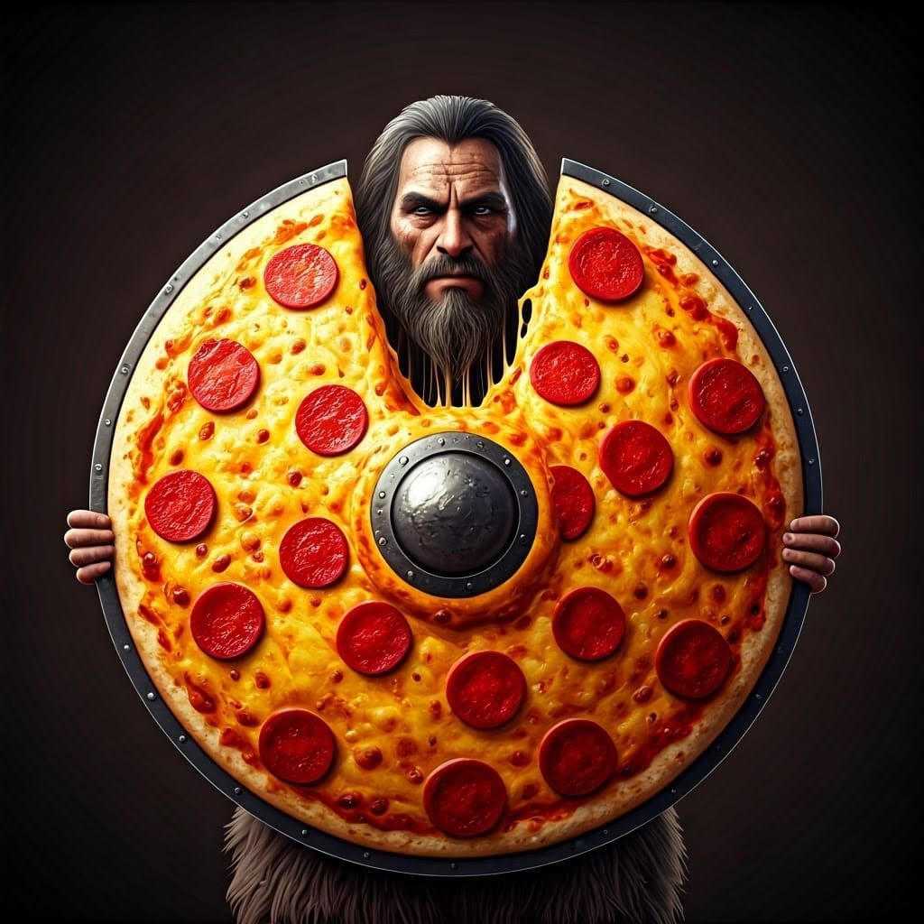 Epic Barbarian Shields a Gourmet Pizza Masterpiece - AI Art