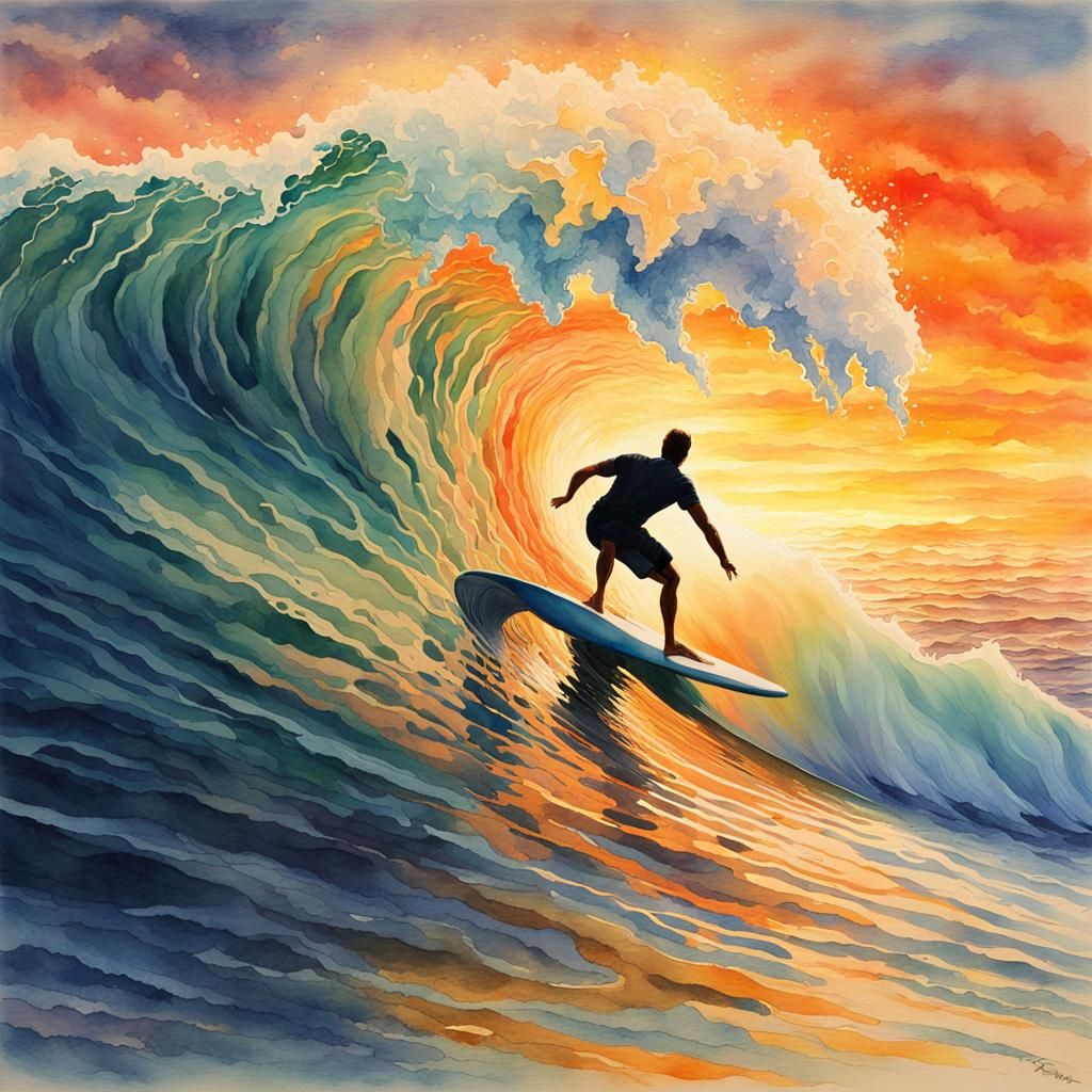 man riding a wave - AI Generated Artwork - NightCafe Creator