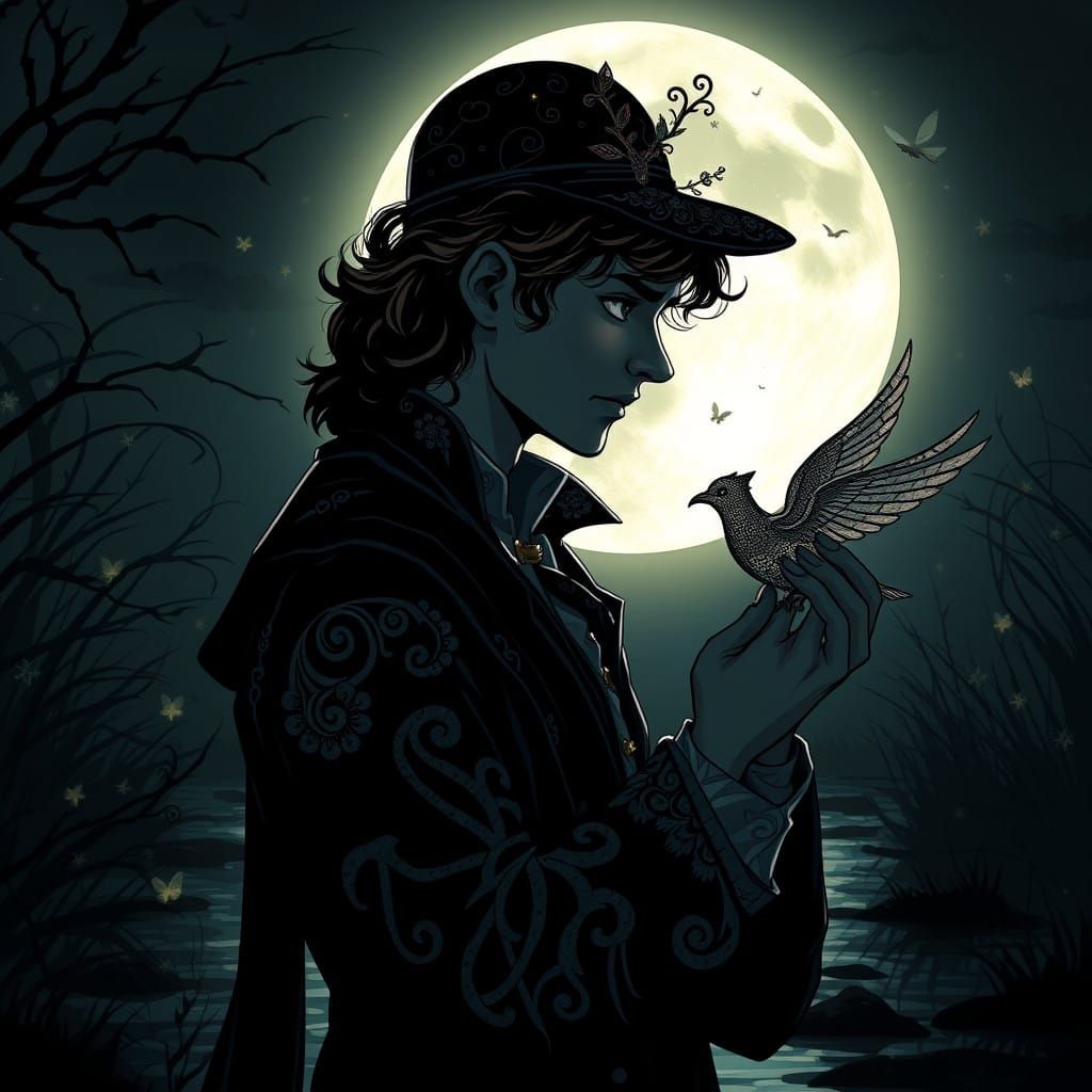 Mysterious Victorian Prince Holds Delicate Bird Un... - AI Art