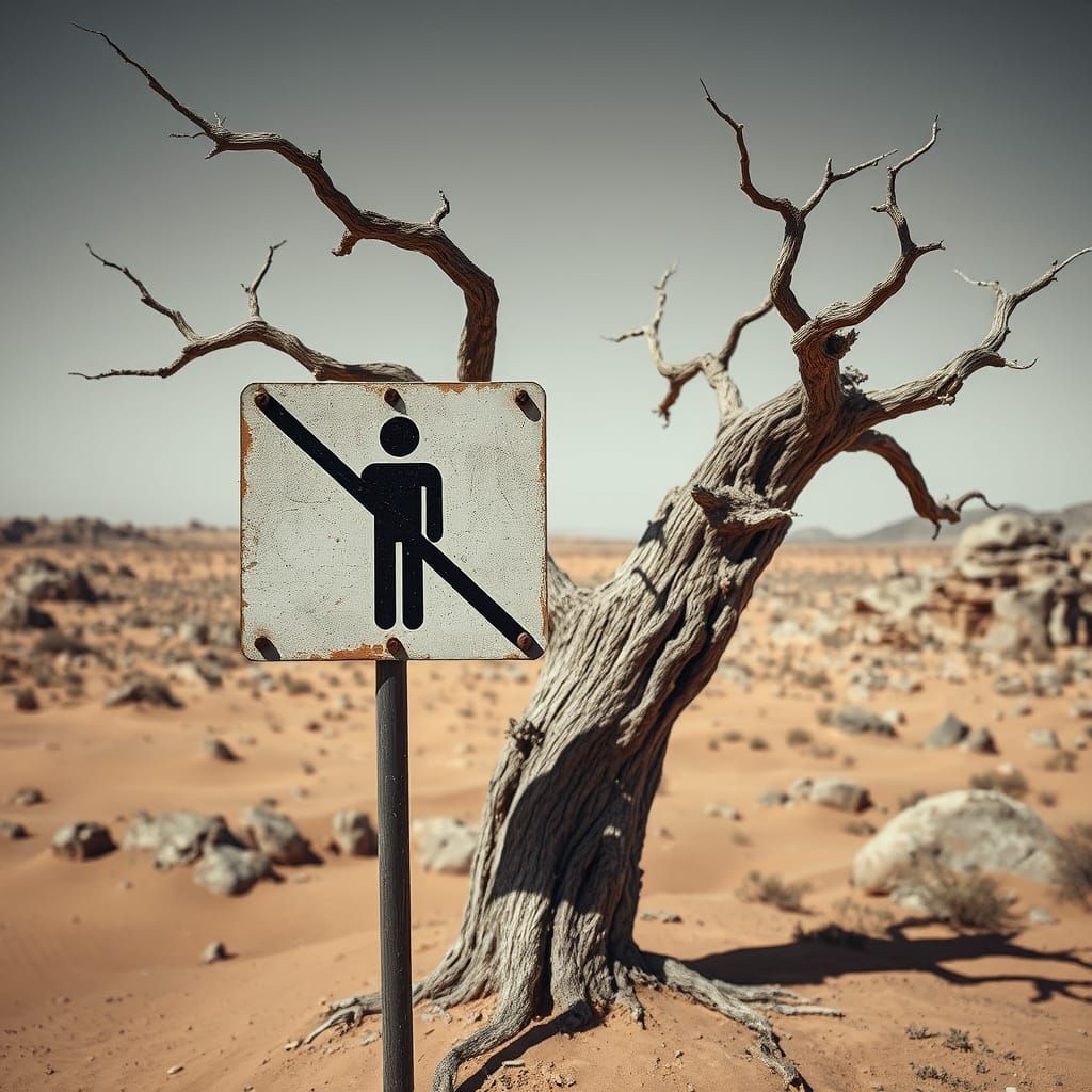 Cruel and unusual - Weathered Sign in a Barren Desert Landsc...