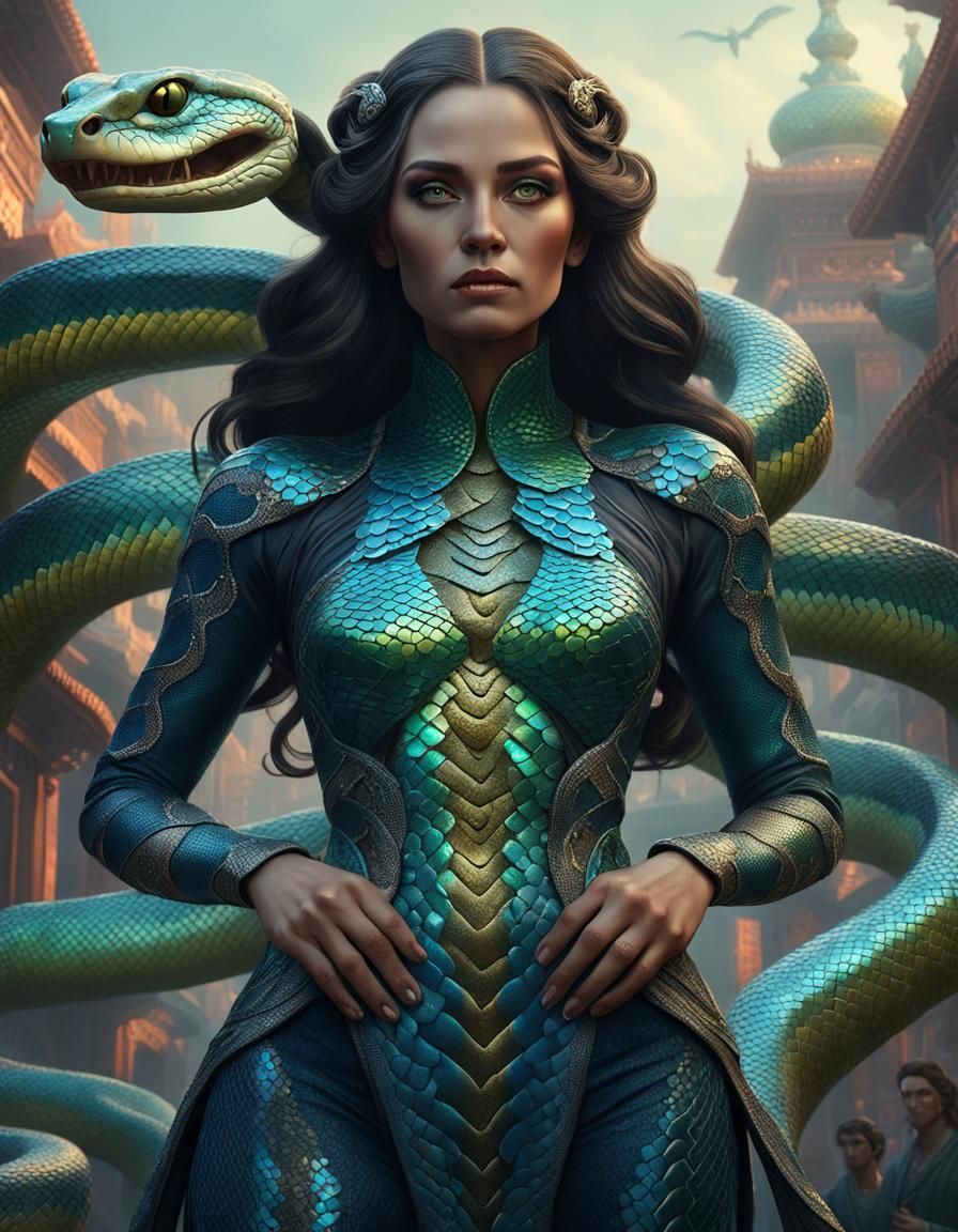 Iridescence - Anthropomorphic hybrid snake woman with iridescent snake ...