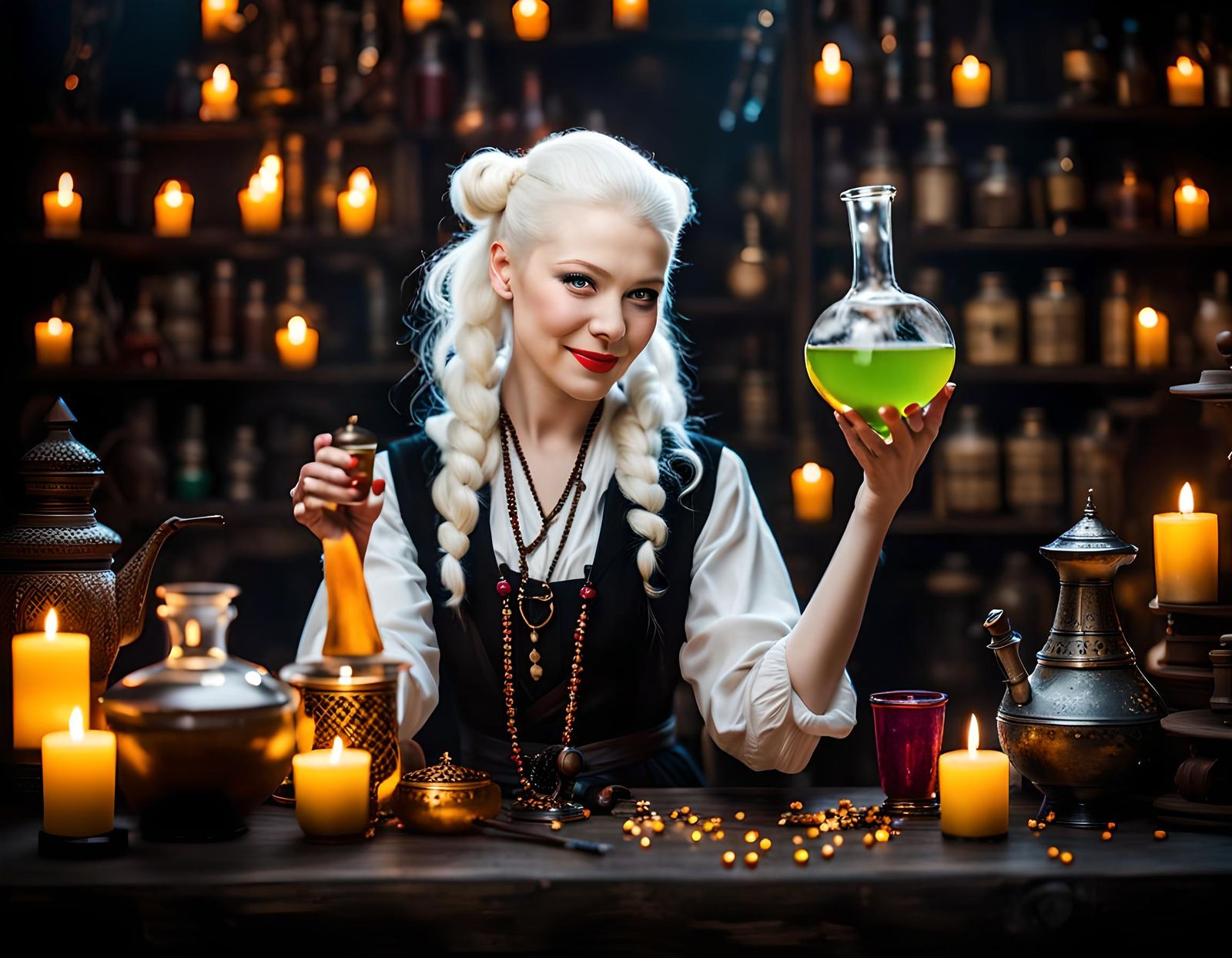 Smirking Alchemist Woman. - AI Generated Artwork - NightCafe Creator