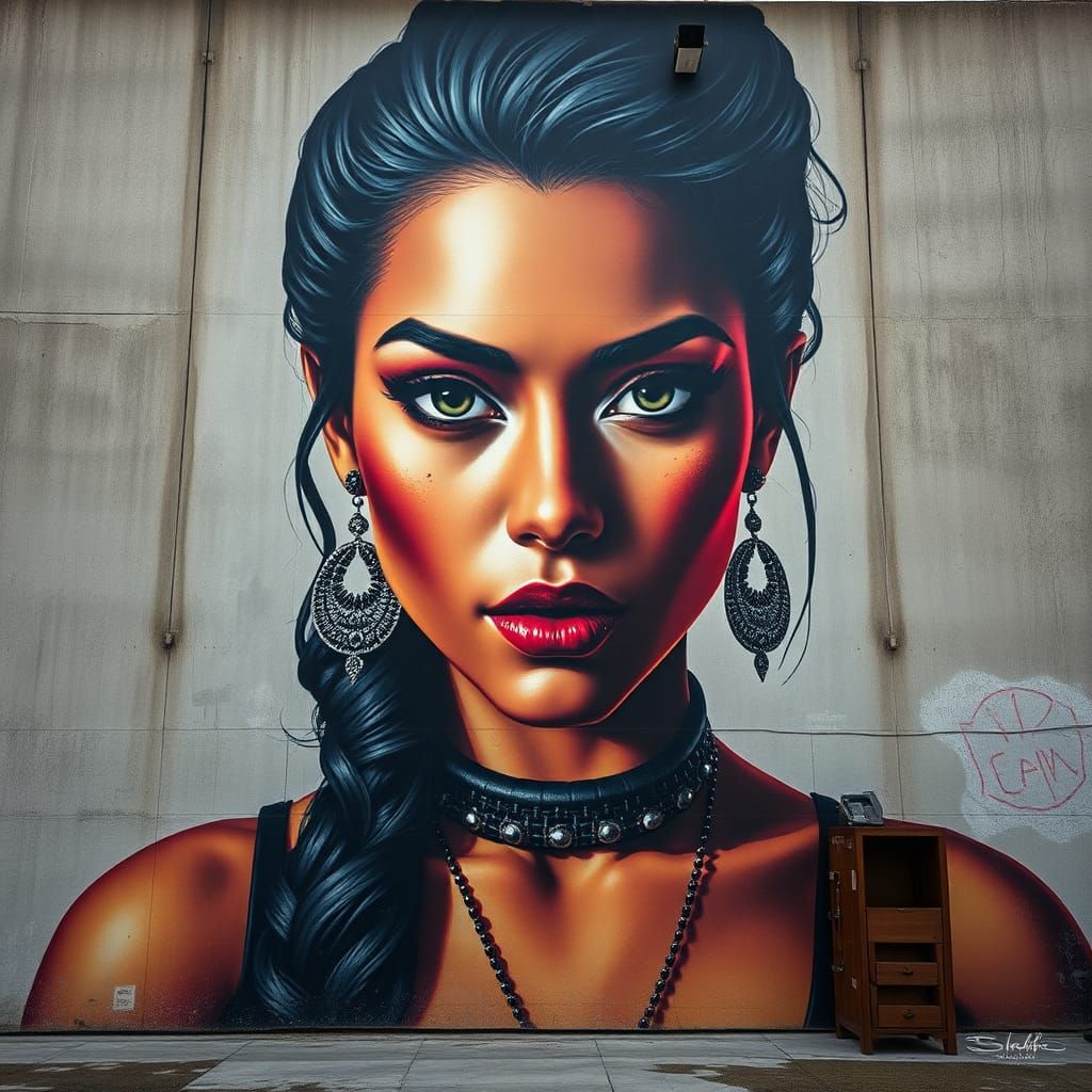 A mural concrete portrait wall. - Gothic Mexican Goddess Co...