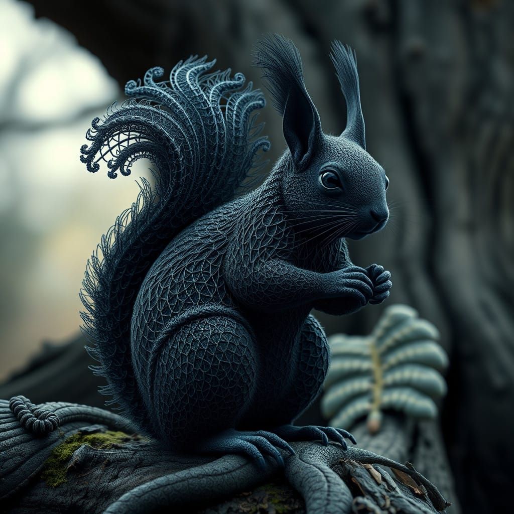 an incredible beautiful painted flower squirrel near a tree alternate timeline, hipster, tilt ...