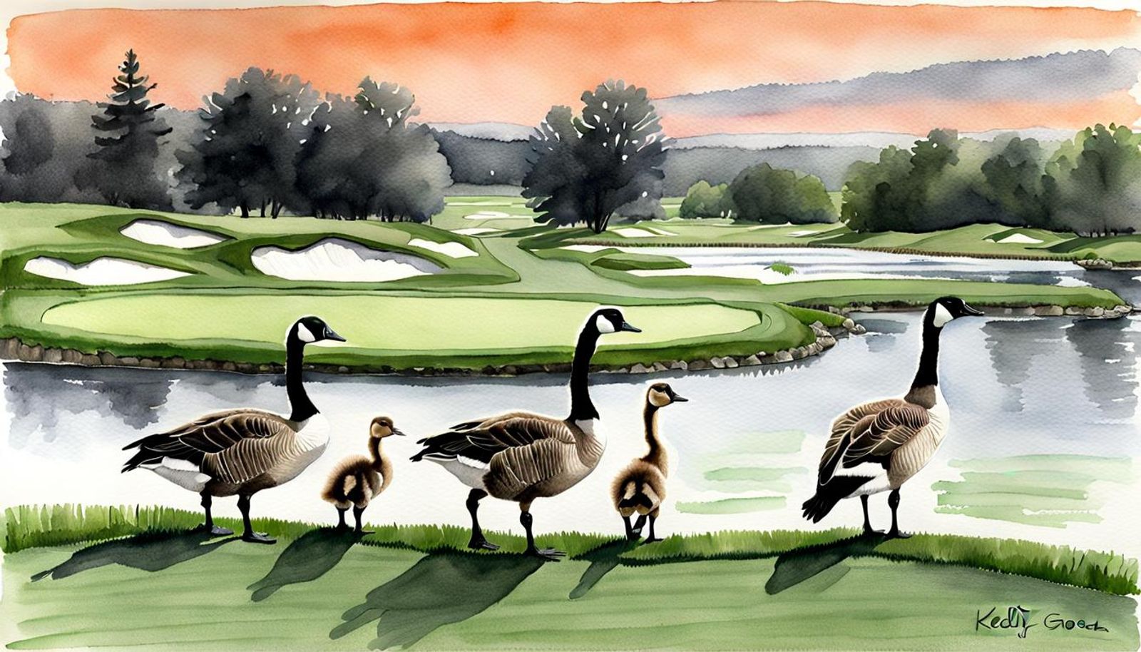 Canada Geese Family on a Golf Course II - AI Generated Artwork ...