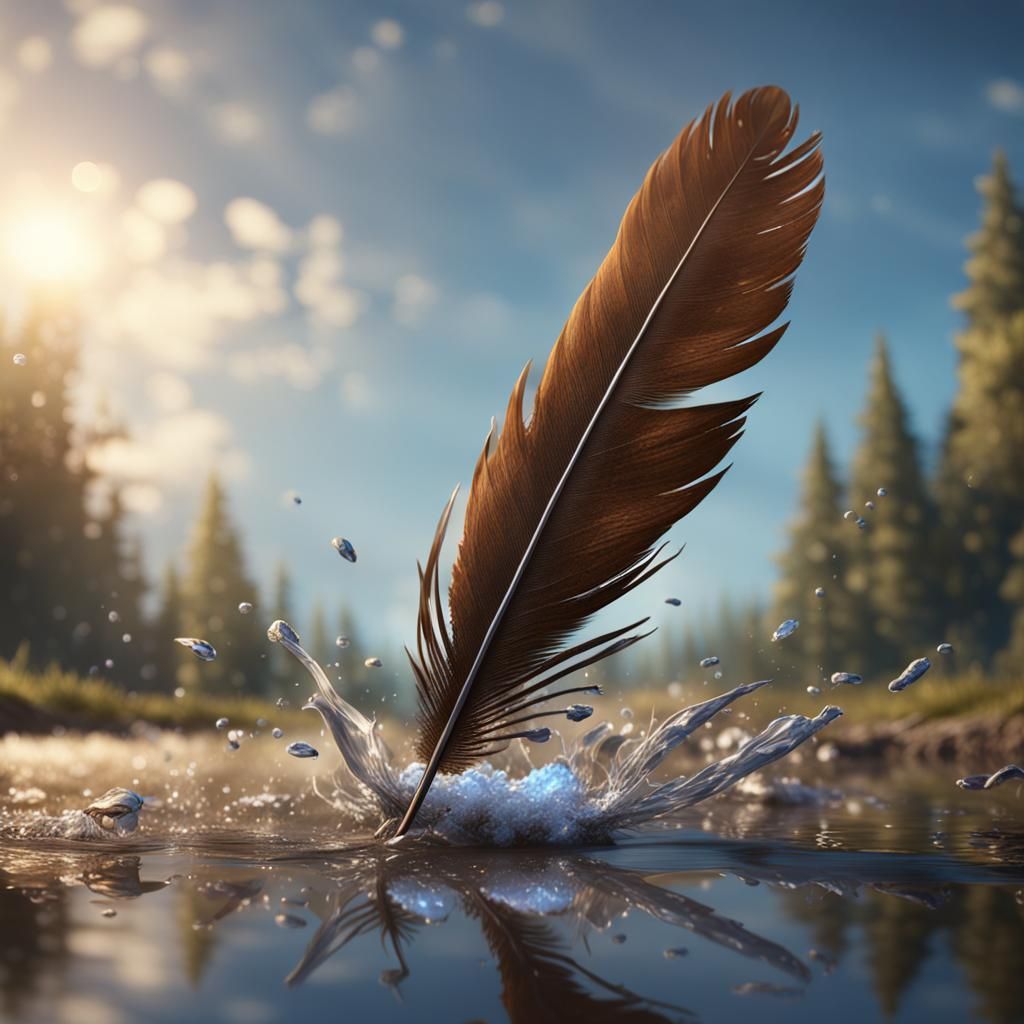 A feather carried by the wind, barely crushes a puddle, leaving its ...