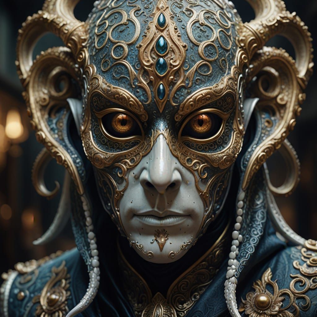 Realistic Squid Creature Hides Behind Ornate Venet... - AI Art