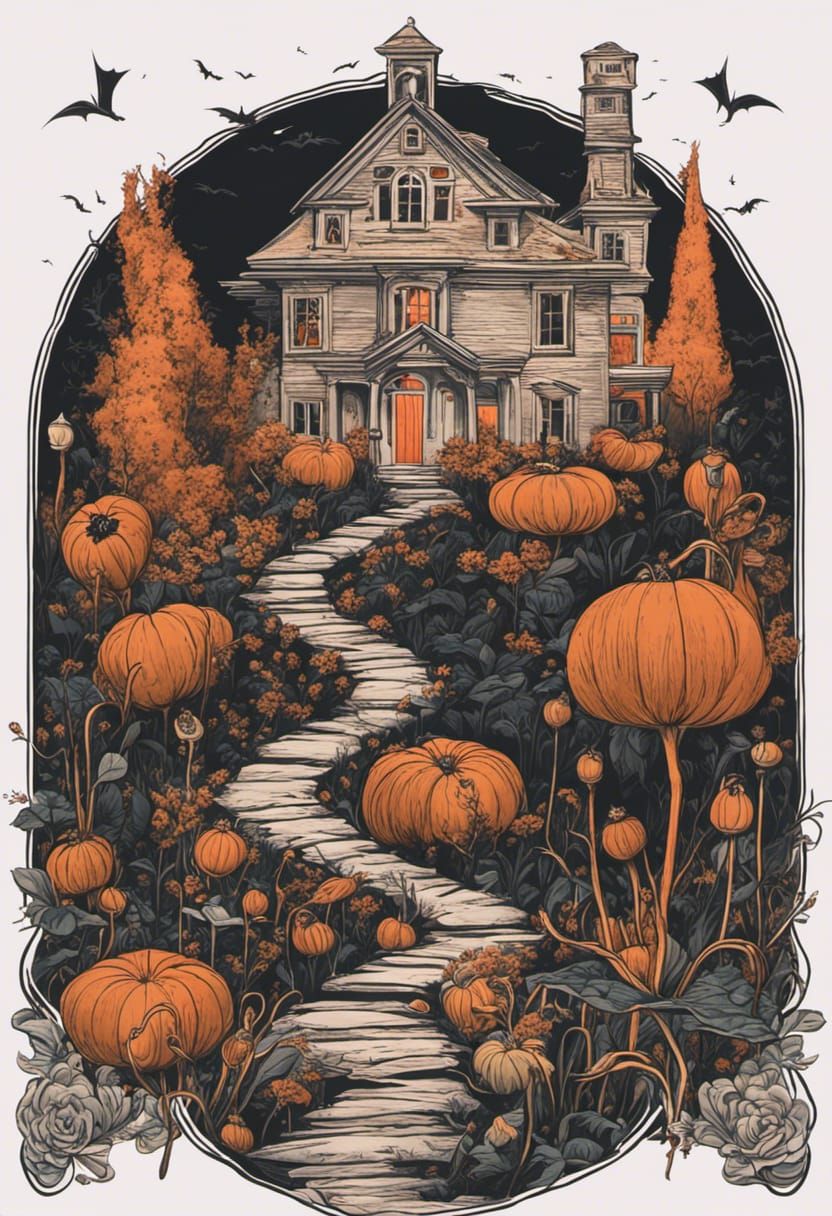 illustration showing a spooky garden with spiders and black flowers ...