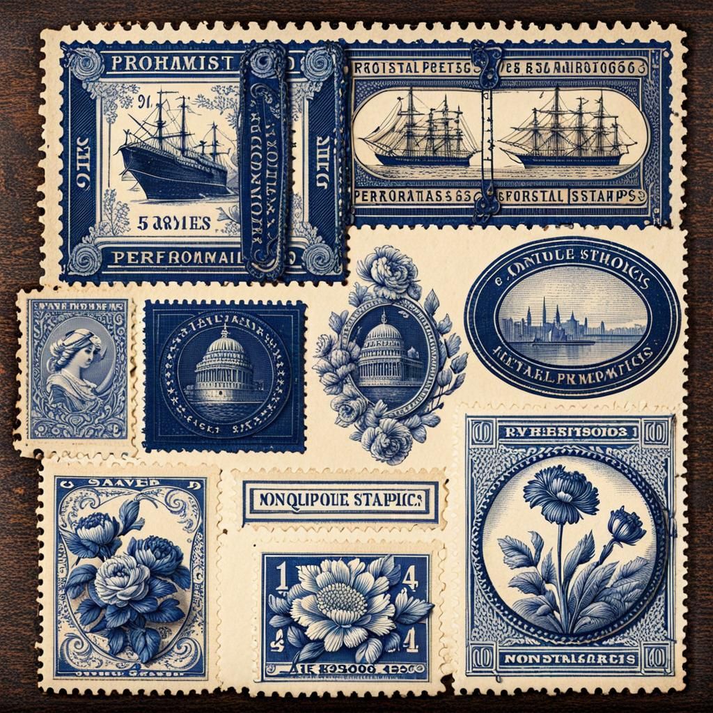 organized antique very old highly ornate vintage baroque navy blue and ...