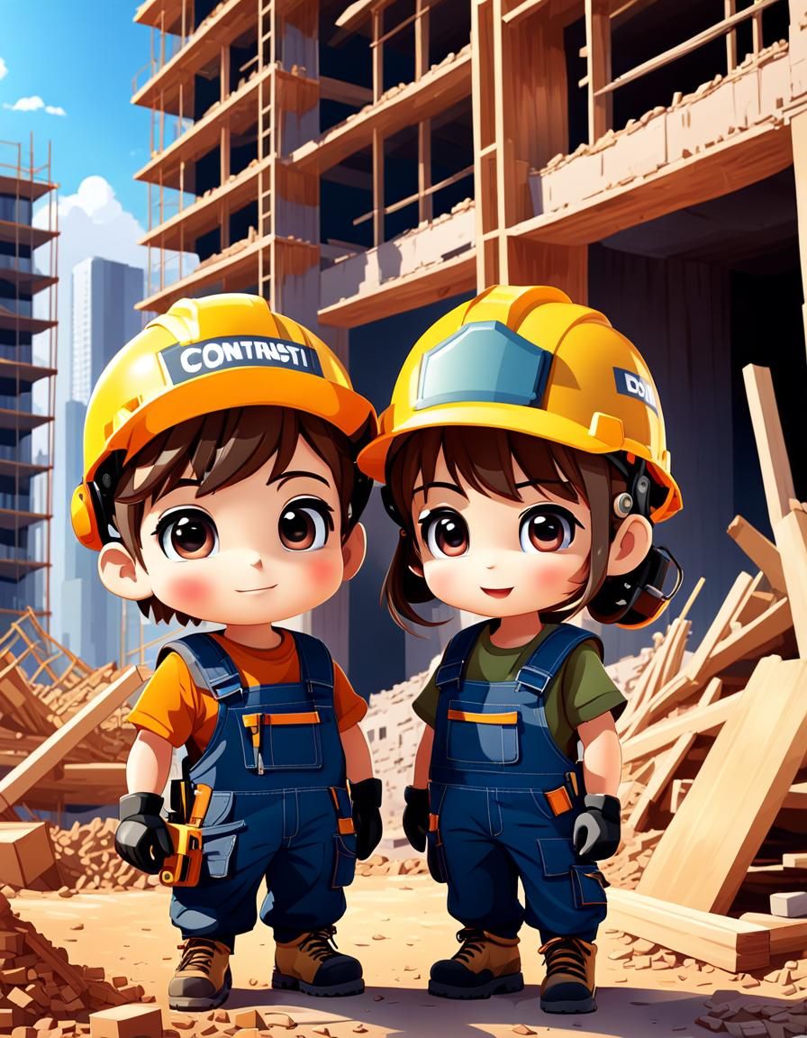 Chibi Boy and Girl work as Construction Worker - AI Generated Artwork ...