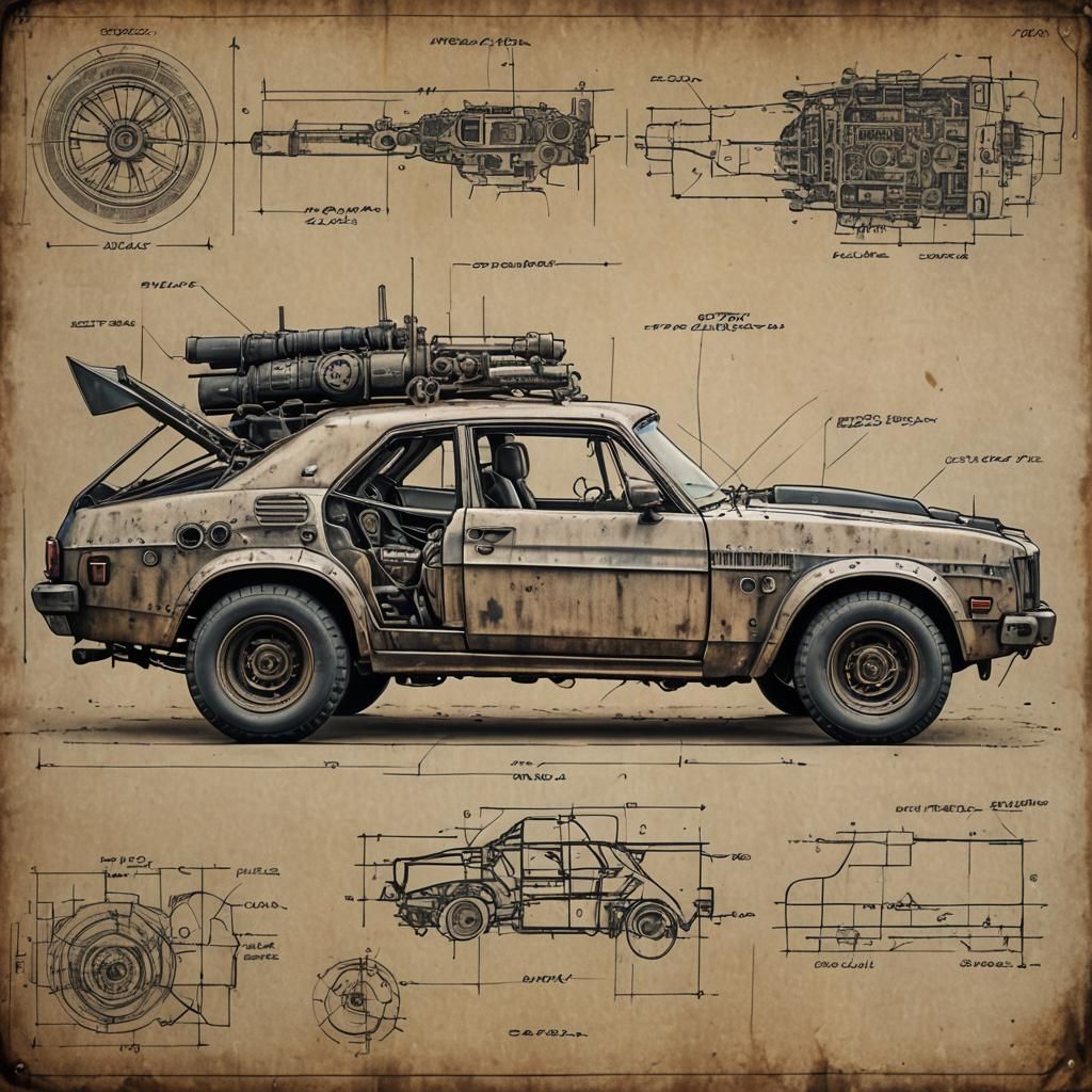 Mad Max Post apocalyptic car blueprint plan - AI Generated Artwork ...