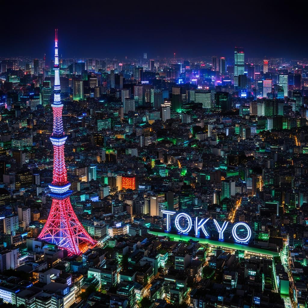 Neon “Tokyo” sign over Tokyo at night - AI Generated Artwork ...