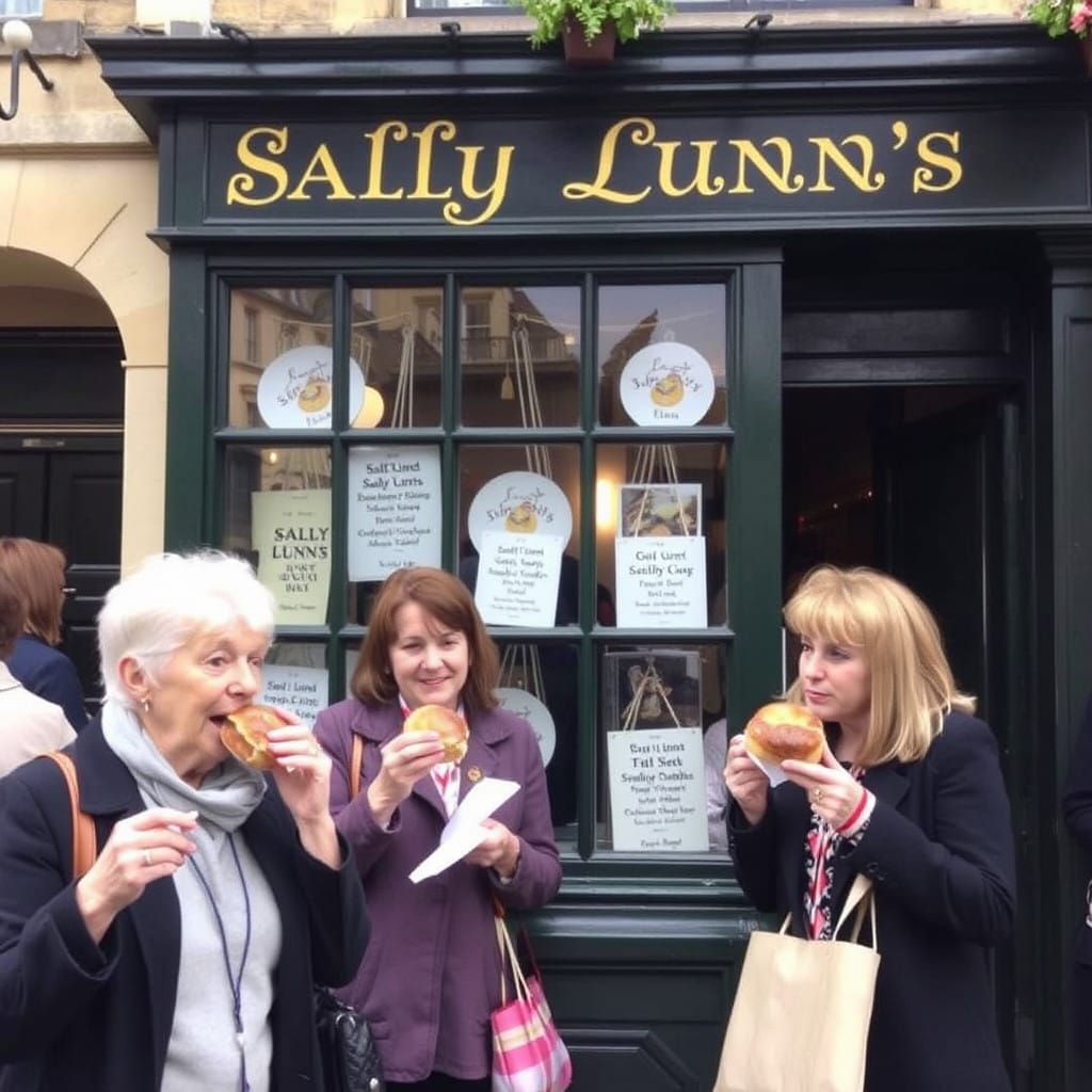 Historic Cafe Scene Outside Sally Lunn's in Bath, ... - AI Art