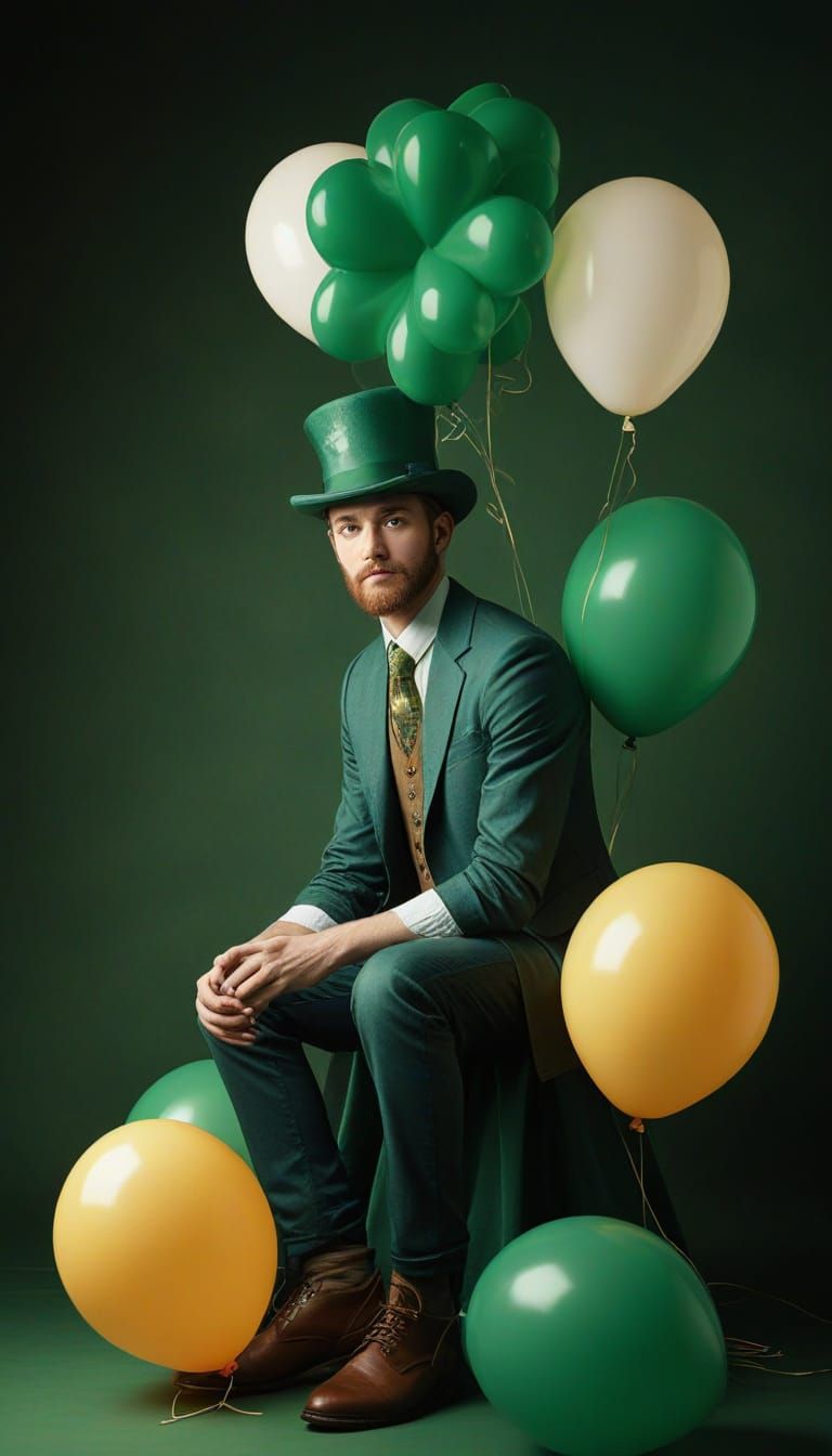Posing with green balloons - Irish Gentleman Surrounded by ...