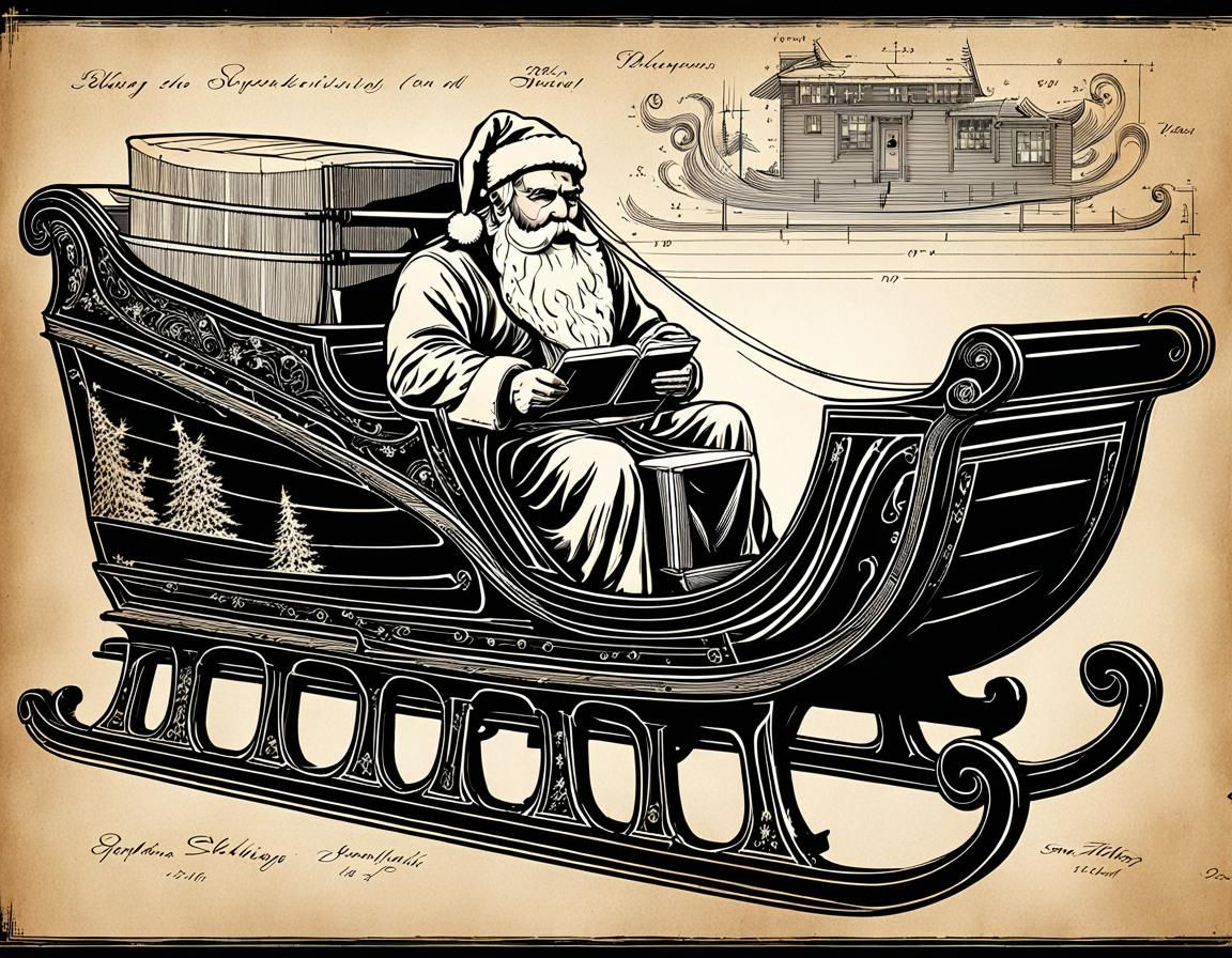Old Blueprint for Santa’s Sleigh - AI Generated Artwork - NightCafe Creator