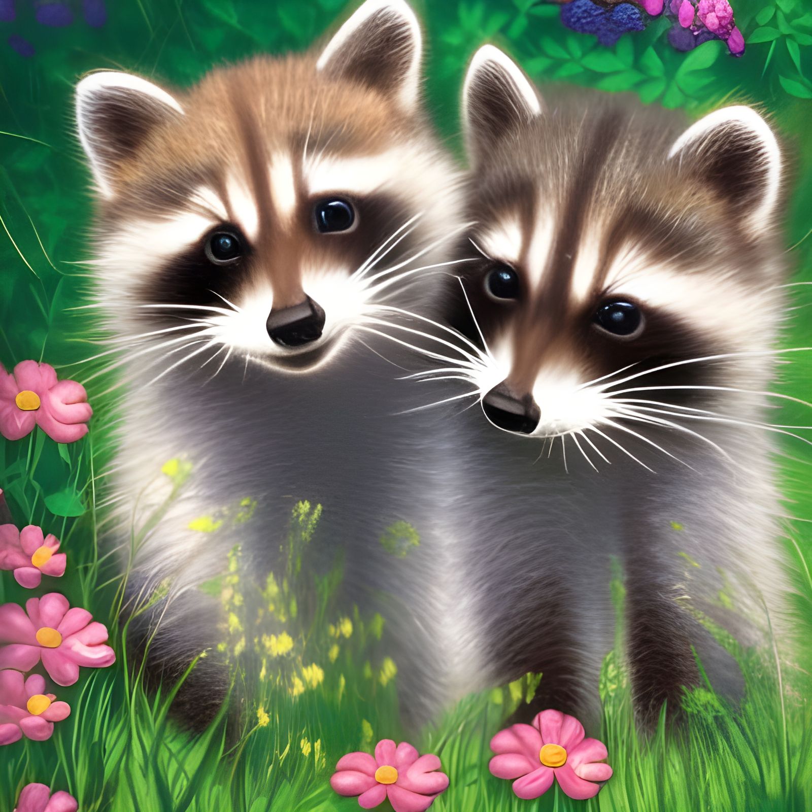 two happy cute baby raccoons - AI Generated Artwork - NightCafe Creator